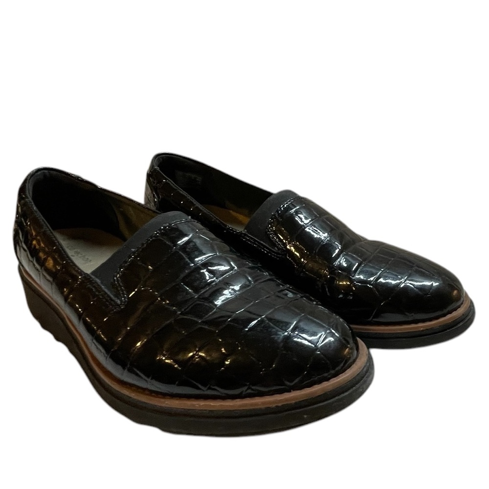 Clarks Black Crocodile Texture Patent Leather Wedge H… - Gem